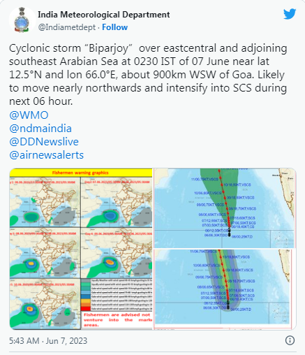 Biparjoy Cyclone Likely to Intensify into Severe Cyclonic Storm